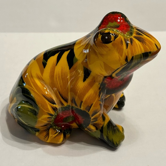 Art | Vintage Sunflower Decoupage Frog Figurine Art Deco Mcm High Glass ...